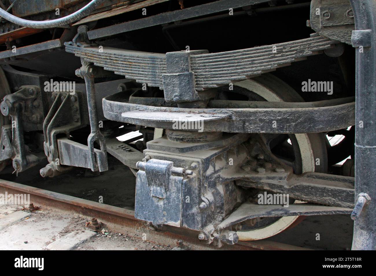 Steam locomotive mechanical components, closeup of photo Stock Photo ...