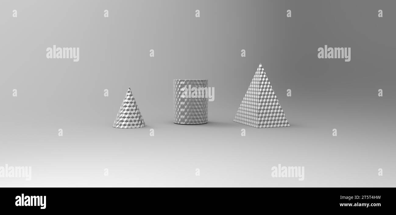 geometric solid structure rendering in a gray background, computer ...