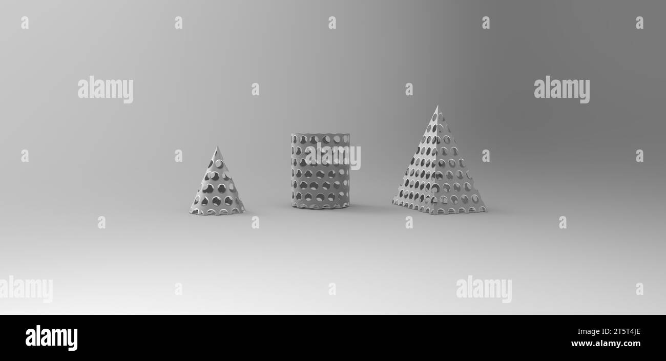 geometric solid structure rendering in a gray background, computer ...