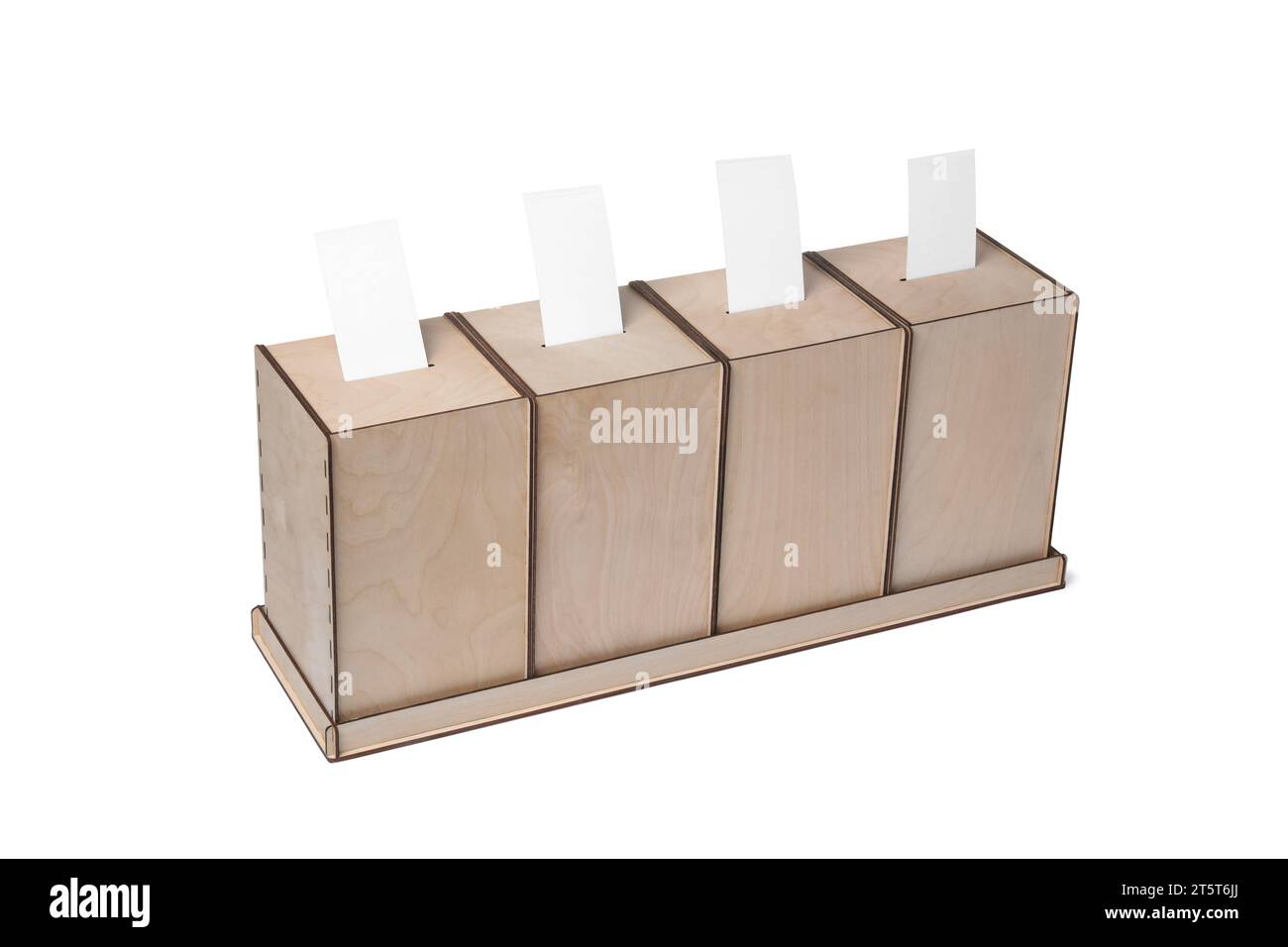 Wooden ballot boxes with votes isolated on white Stock Photo - Alamy