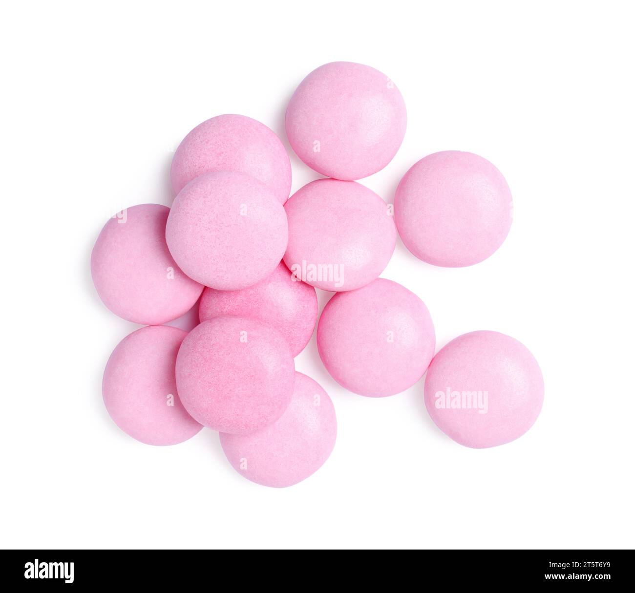 Tasty pink bubble gums isolated on white, top view Stock Photo - Alamy