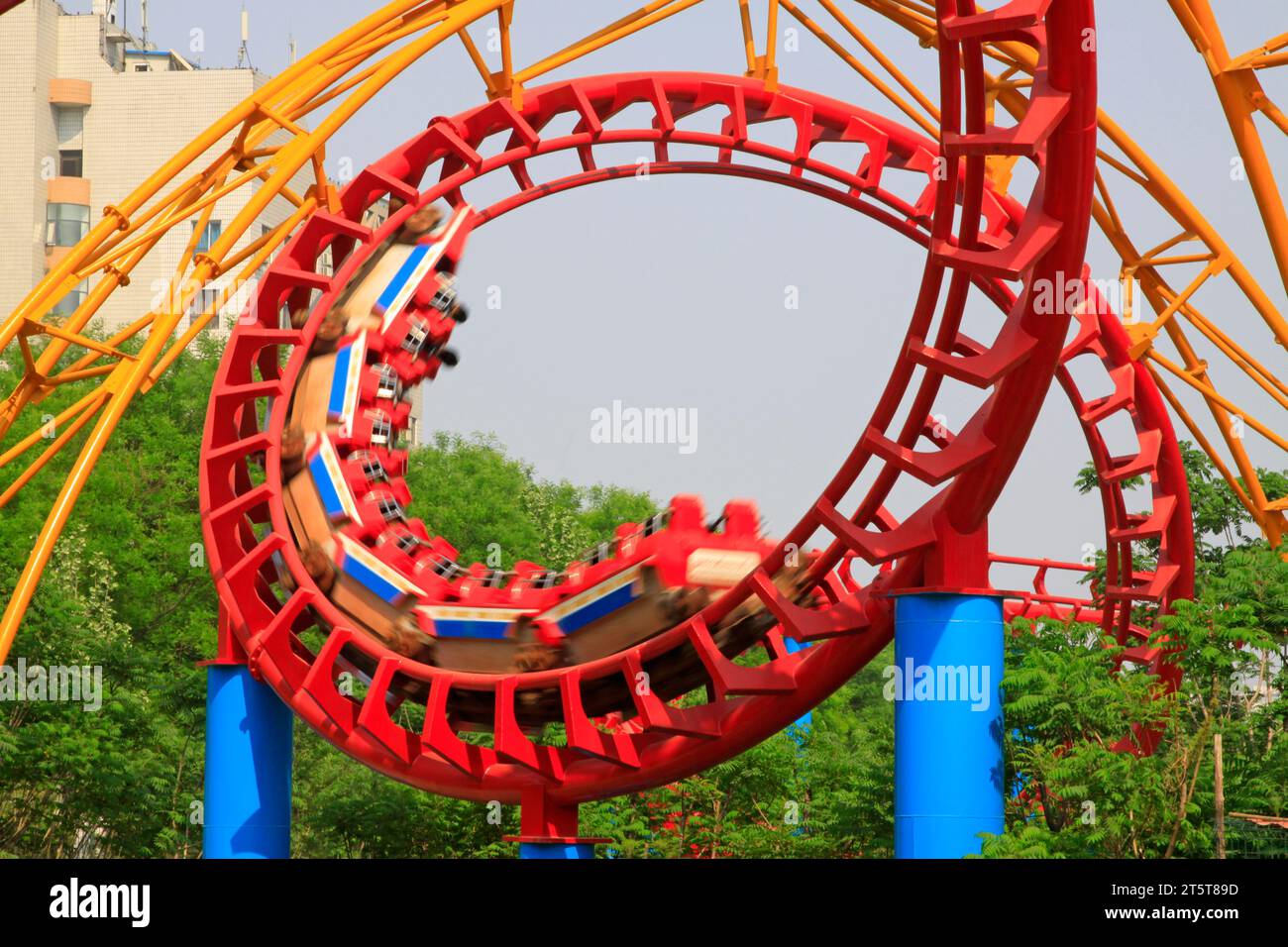 Roller coaster circular orbit, closeup of photo Stock Photo - Alamy