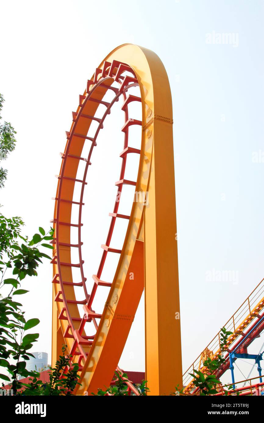 Roller coaster circular orbit, closeup of photo Stock Photo - Alamy