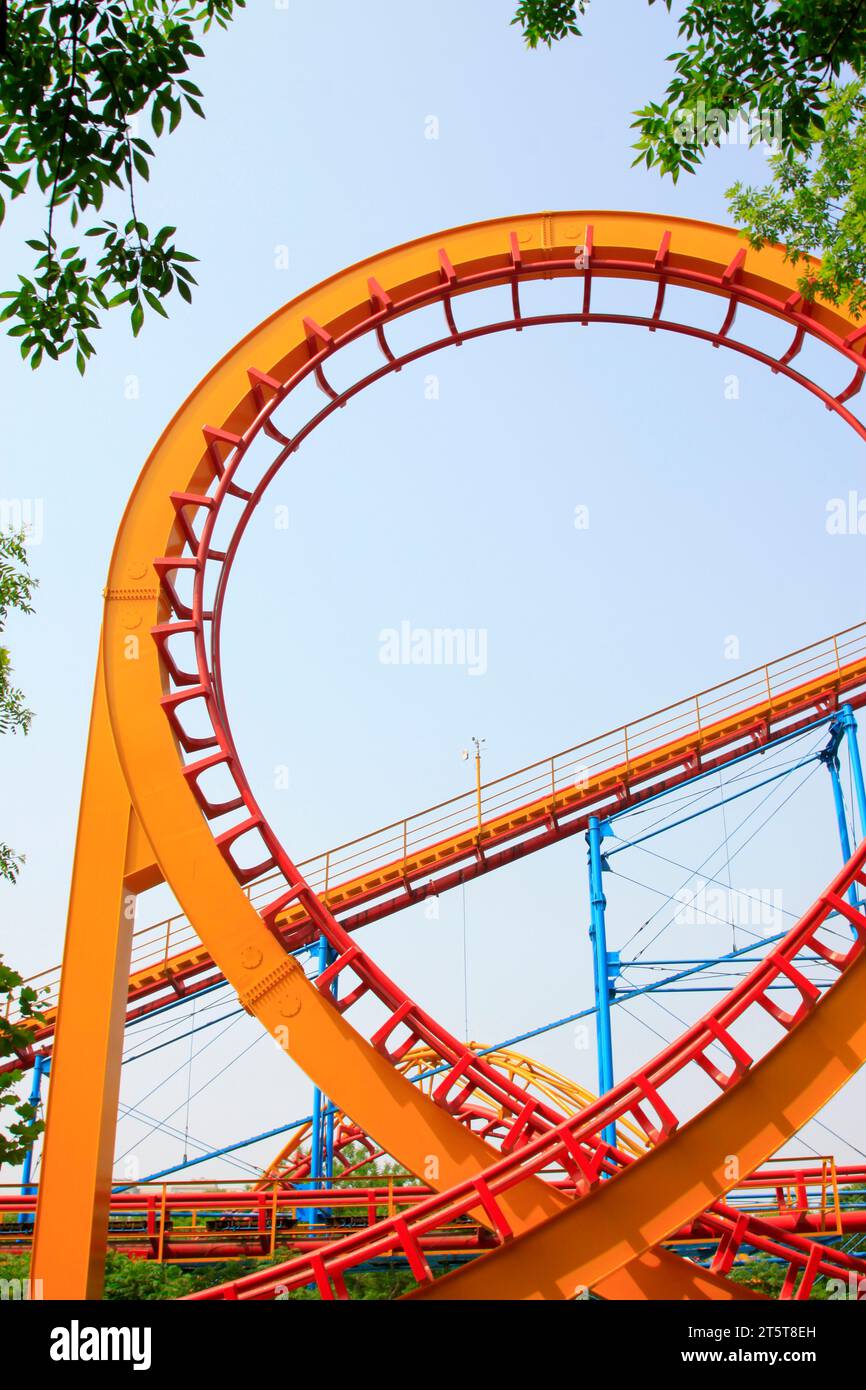 Roller coaster circular orbit, closeup of photo Stock Photo - Alamy