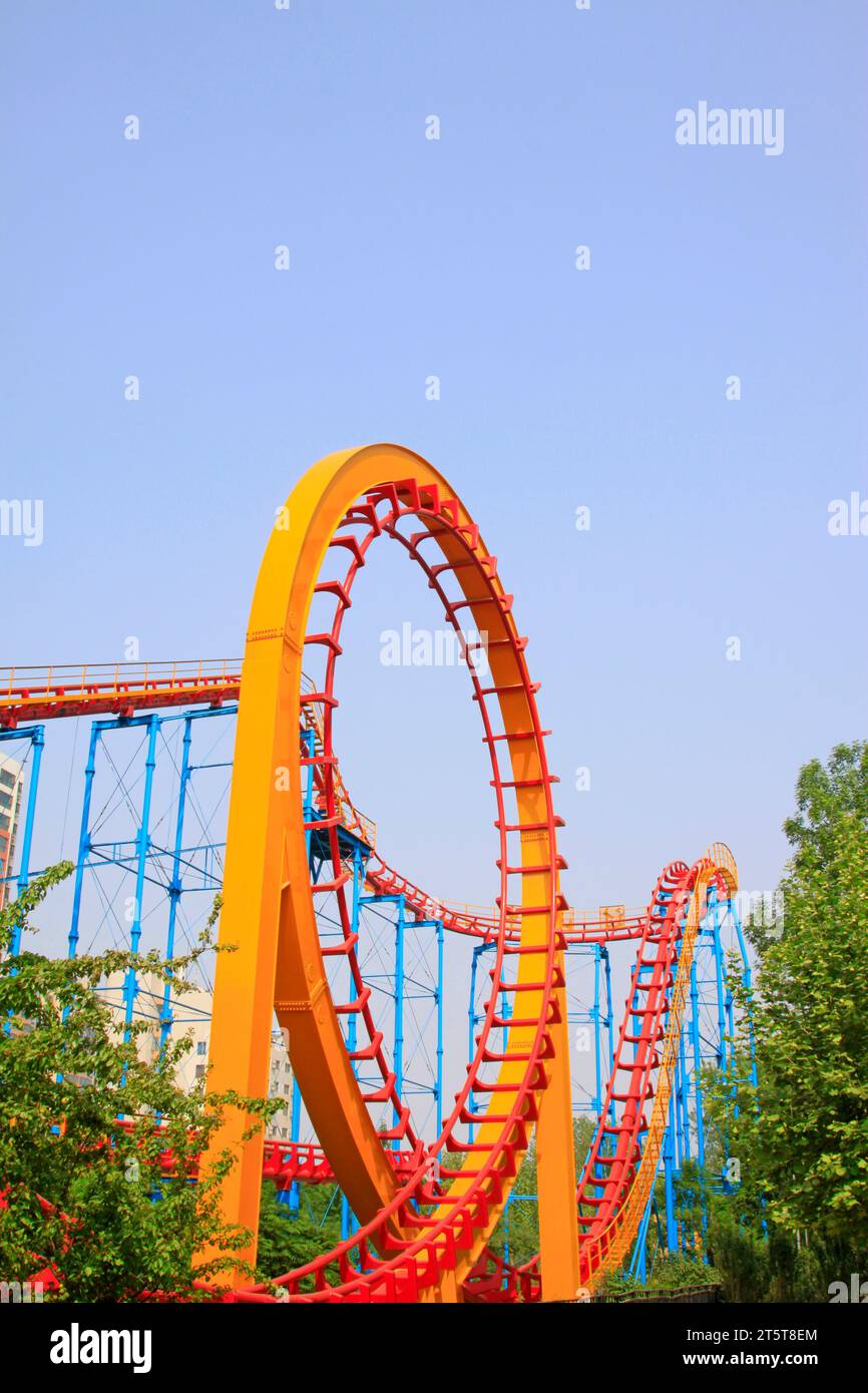 Roller coaster circular orbit, closeup of photo Stock Photo - Alamy