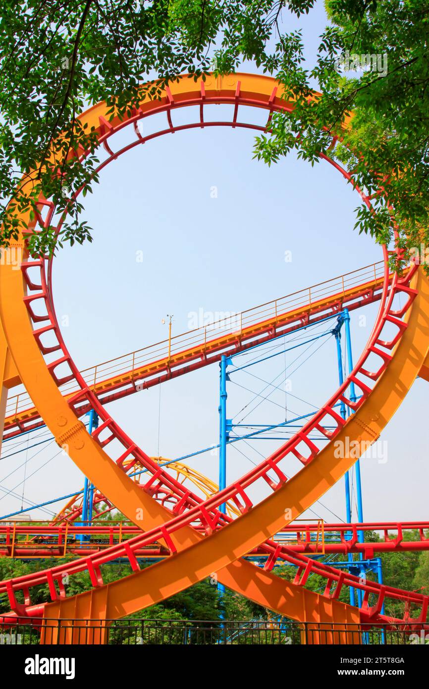 Roller coaster circular orbit, closeup of photo Stock Photo - Alamy