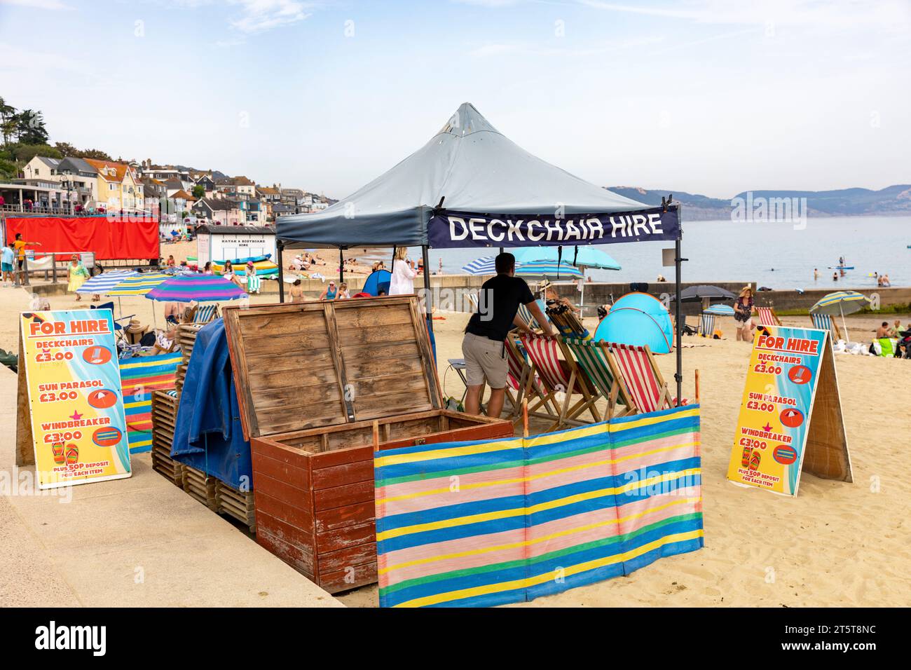 Lyme Regis beach in Dorset, deckchair hire on this south coast beach ...