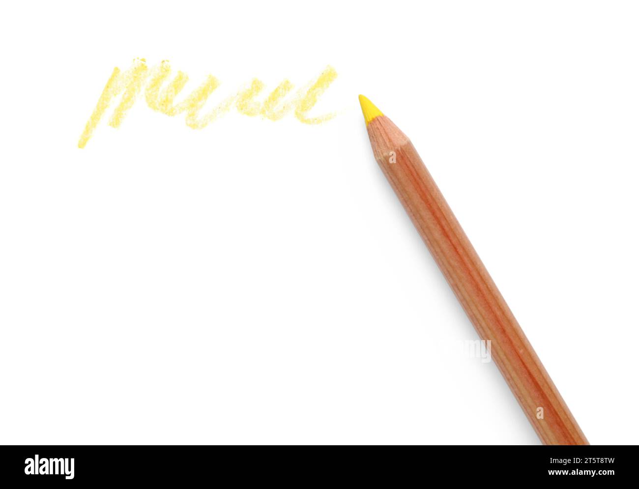 Yellow pastel pencil and scribble isolated on white, top view. Drawing ...