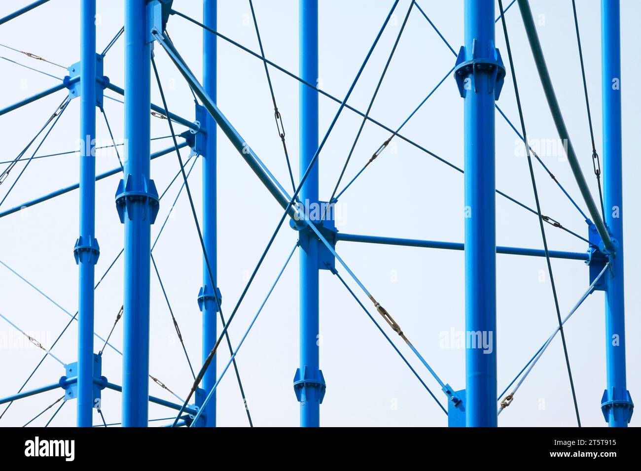 Blue steel pipe support, closeup of photo Stock Photo - Alamy