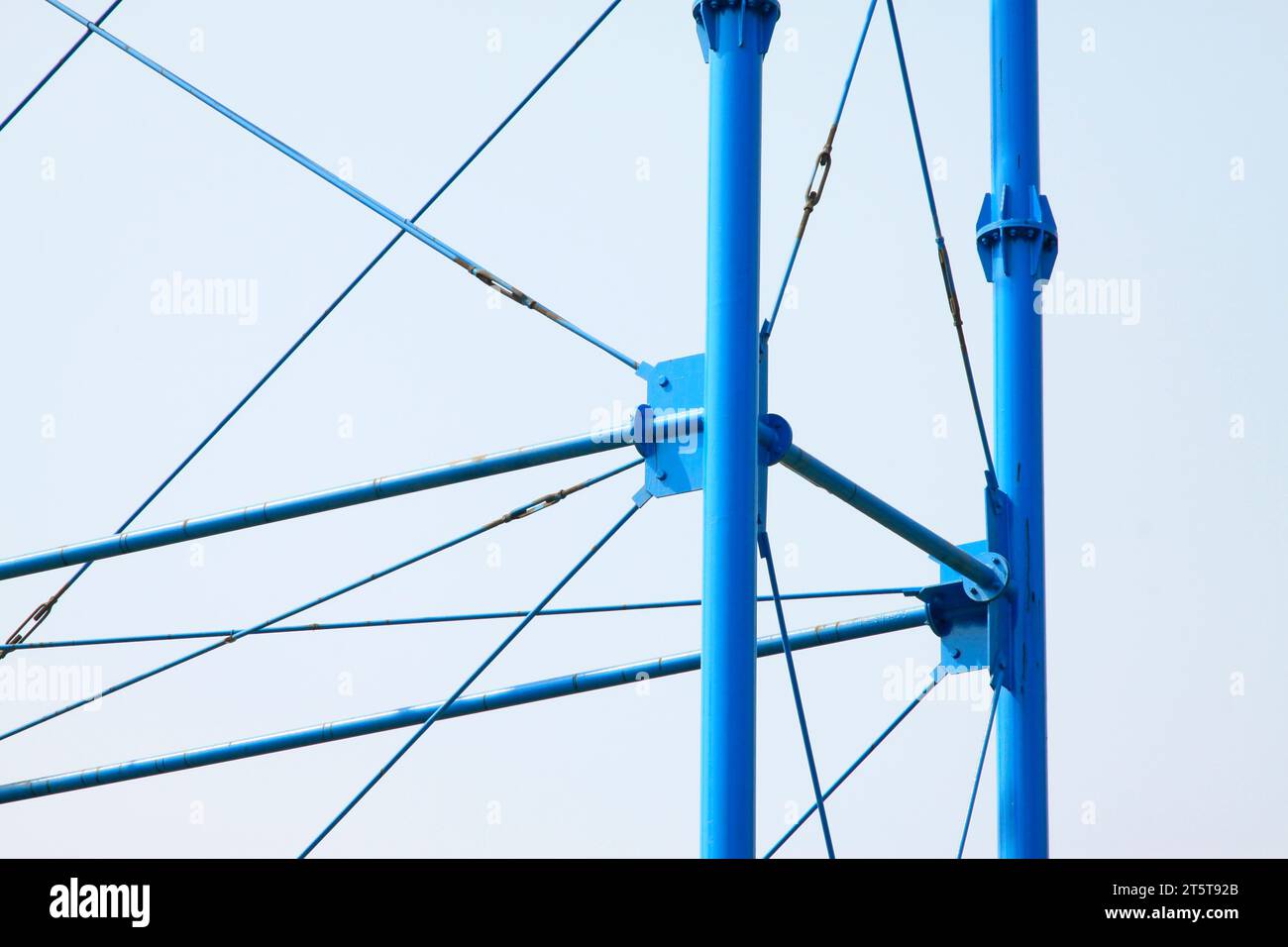 Blue steel pipe support, closeup of photo Stock Photo - Alamy