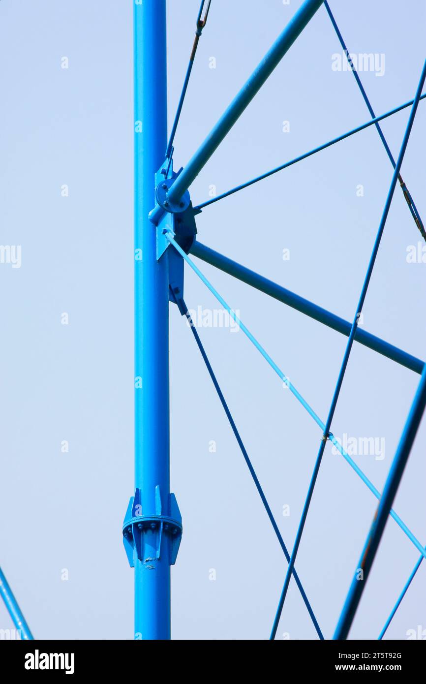 Blue steel pipe support, closeup of photo Stock Photo - Alamy