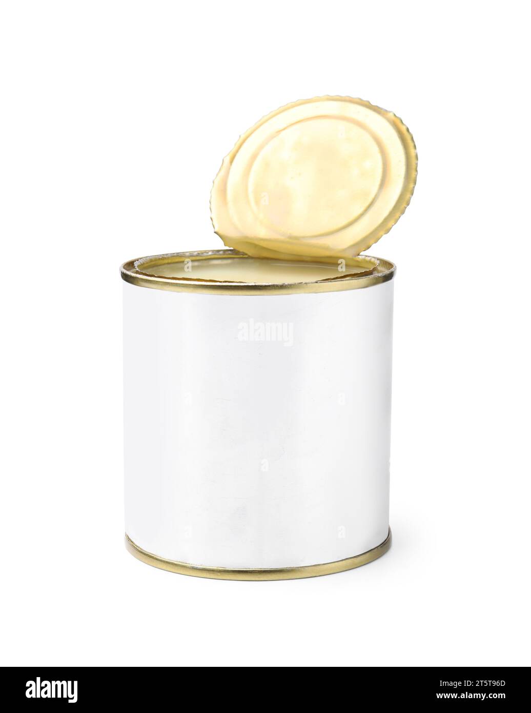 Open tin can with condensed milk isolated on white Stock Photo - Alamy