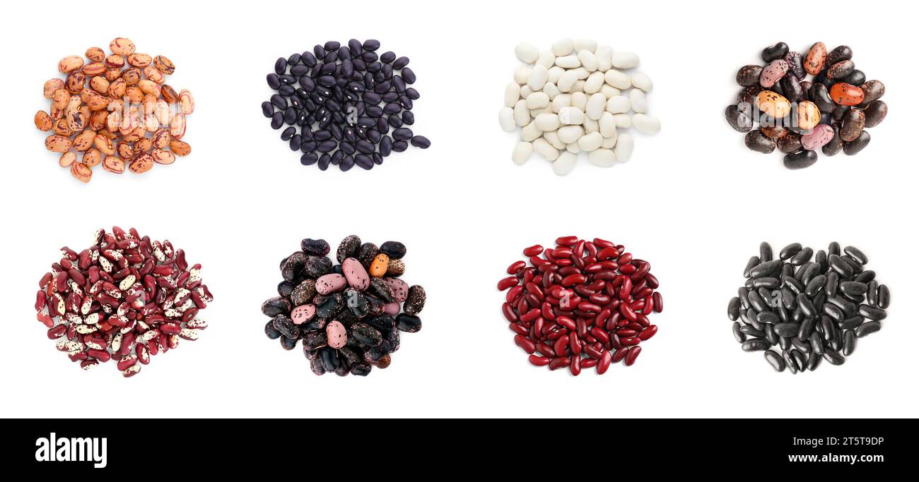 Different raw kidney beans isolated on white, top view Stock Photo - Alamy