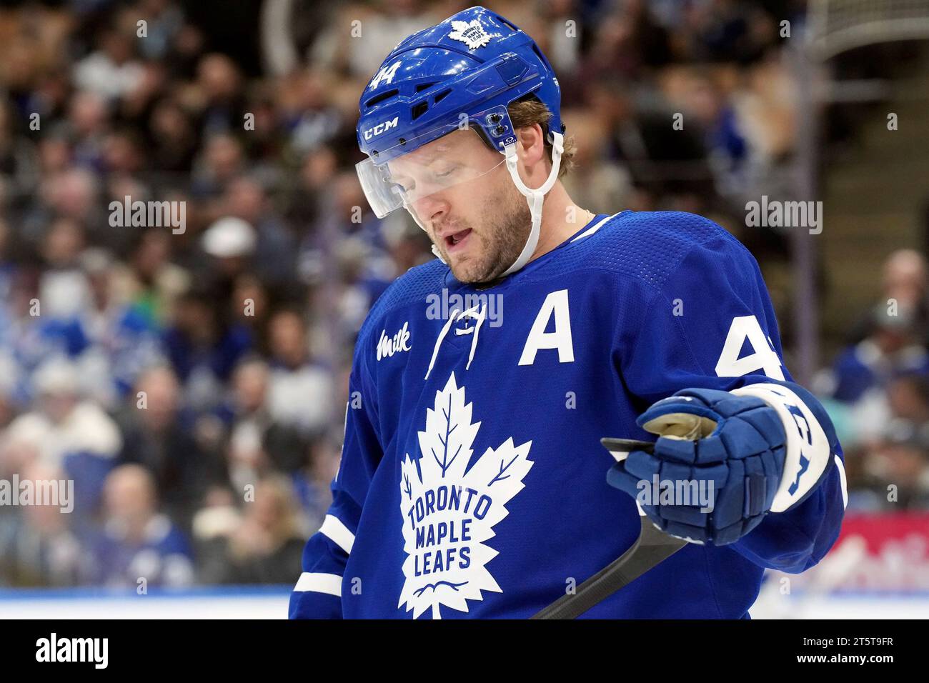 Toronto Maple Leafs defenseman Morgan Rielly reacts after a Tampa Bay ...
