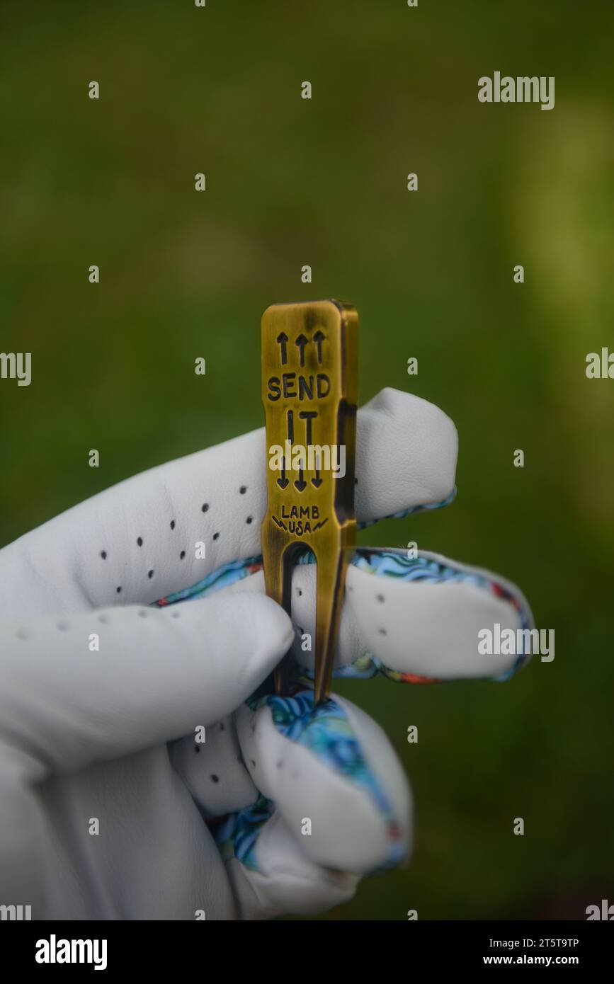 Golf divot repair tool in grass Stock Photo - Alamy