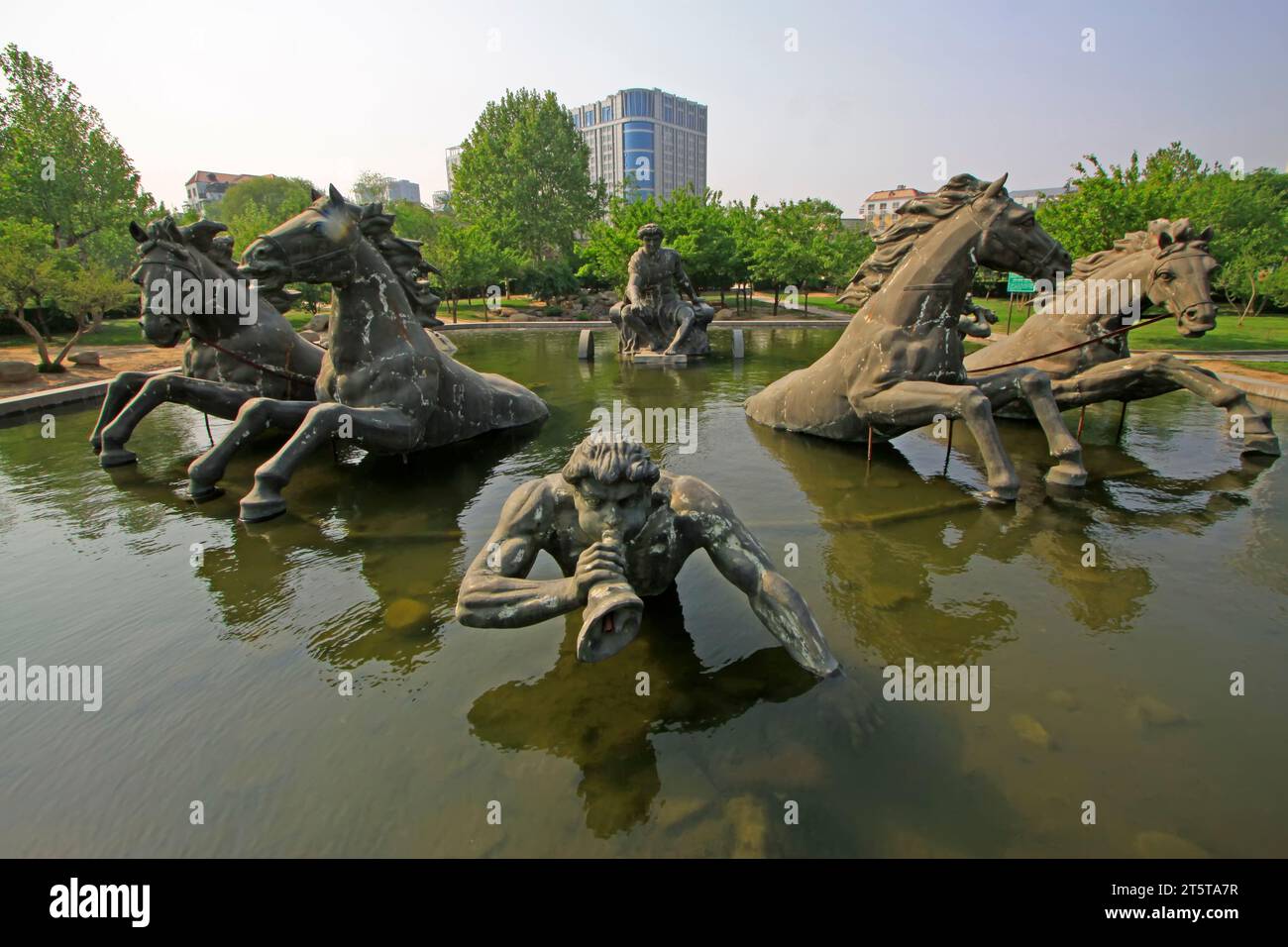 sun god Apollo sculpture in a water park, closeup of photo Stock Photo ...