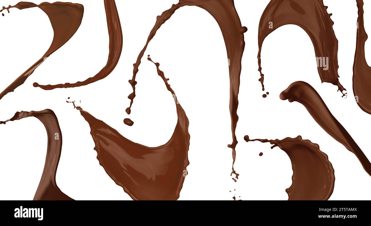 Many chocolate color splashes on white background Stock Photo - Alamy