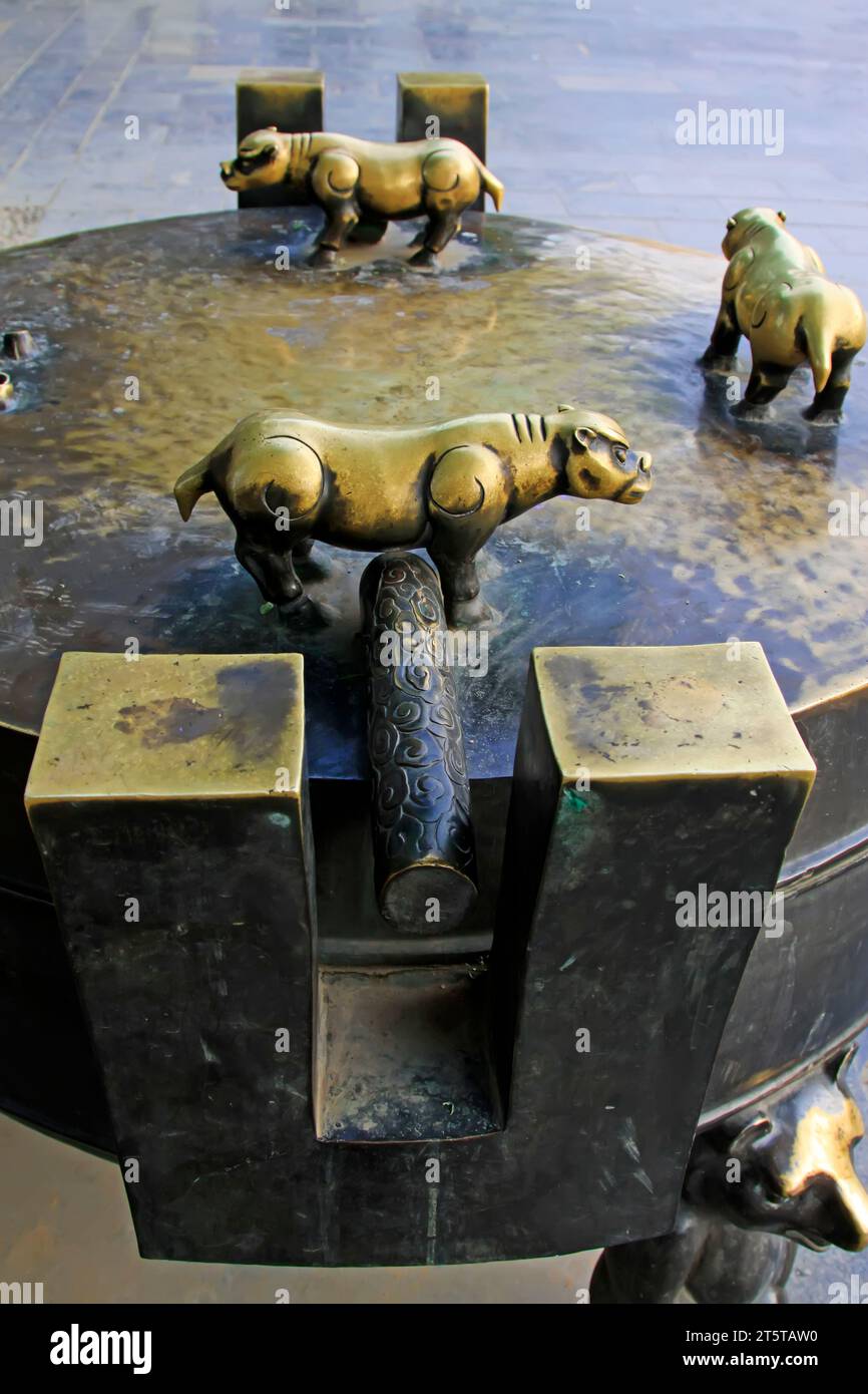 ancient Chinese traditional bronze beast sculpture, closeup of photo ...