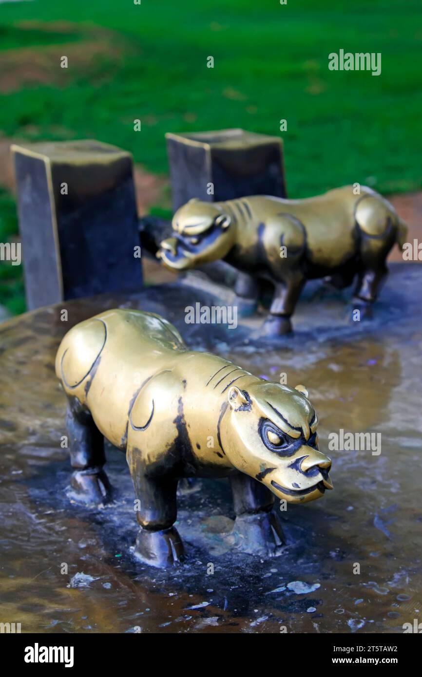 ancient Chinese traditional bronze beast sculpture, closeup of photo ...