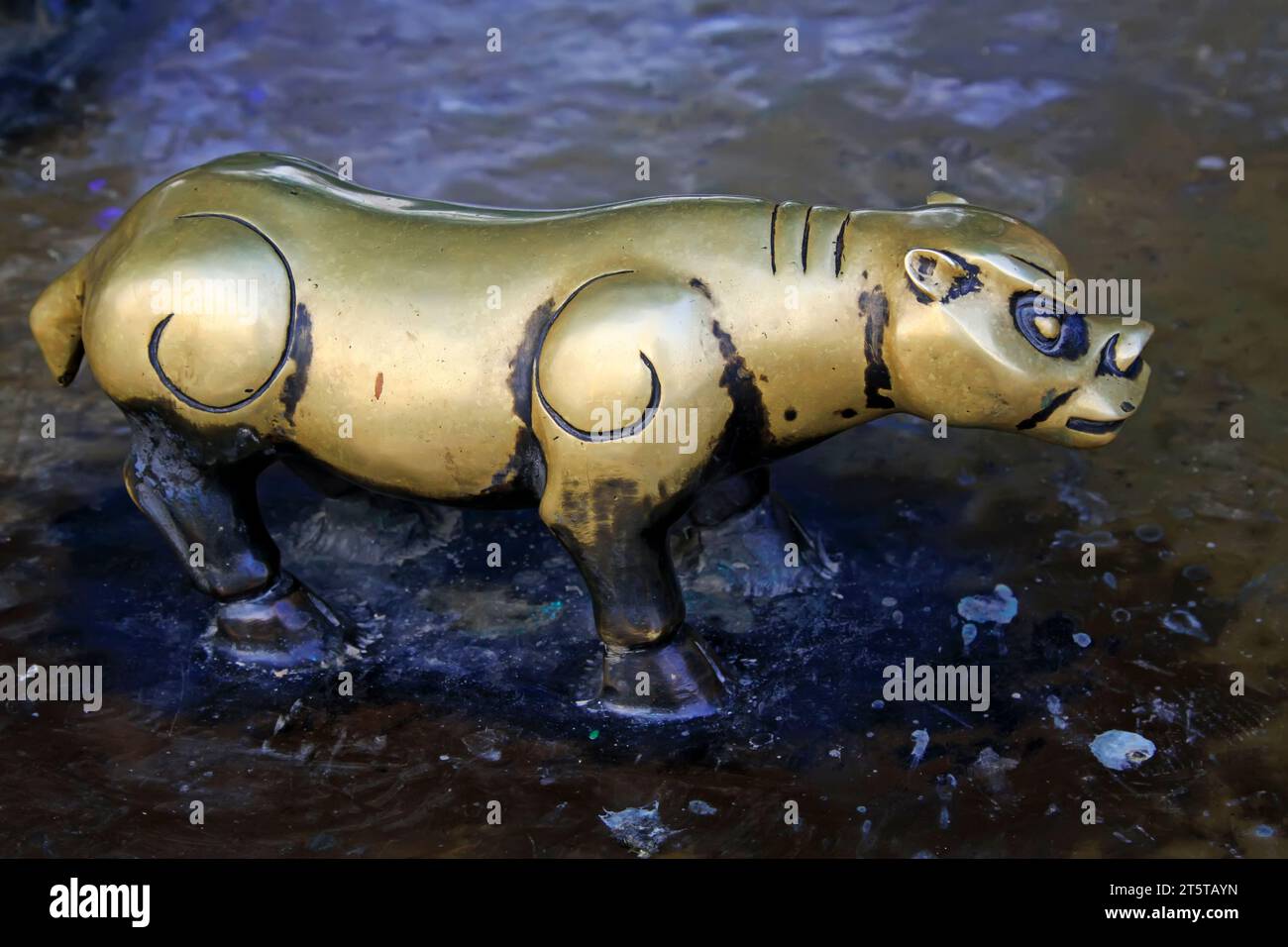 ancient Chinese traditional bronze beast sculpture, closeup of photo ...