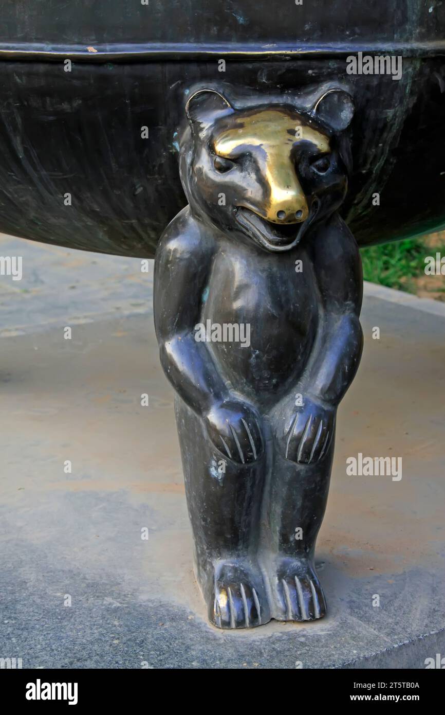 ancient Chinese traditional bronze beast sculpture, closeup of photo ...