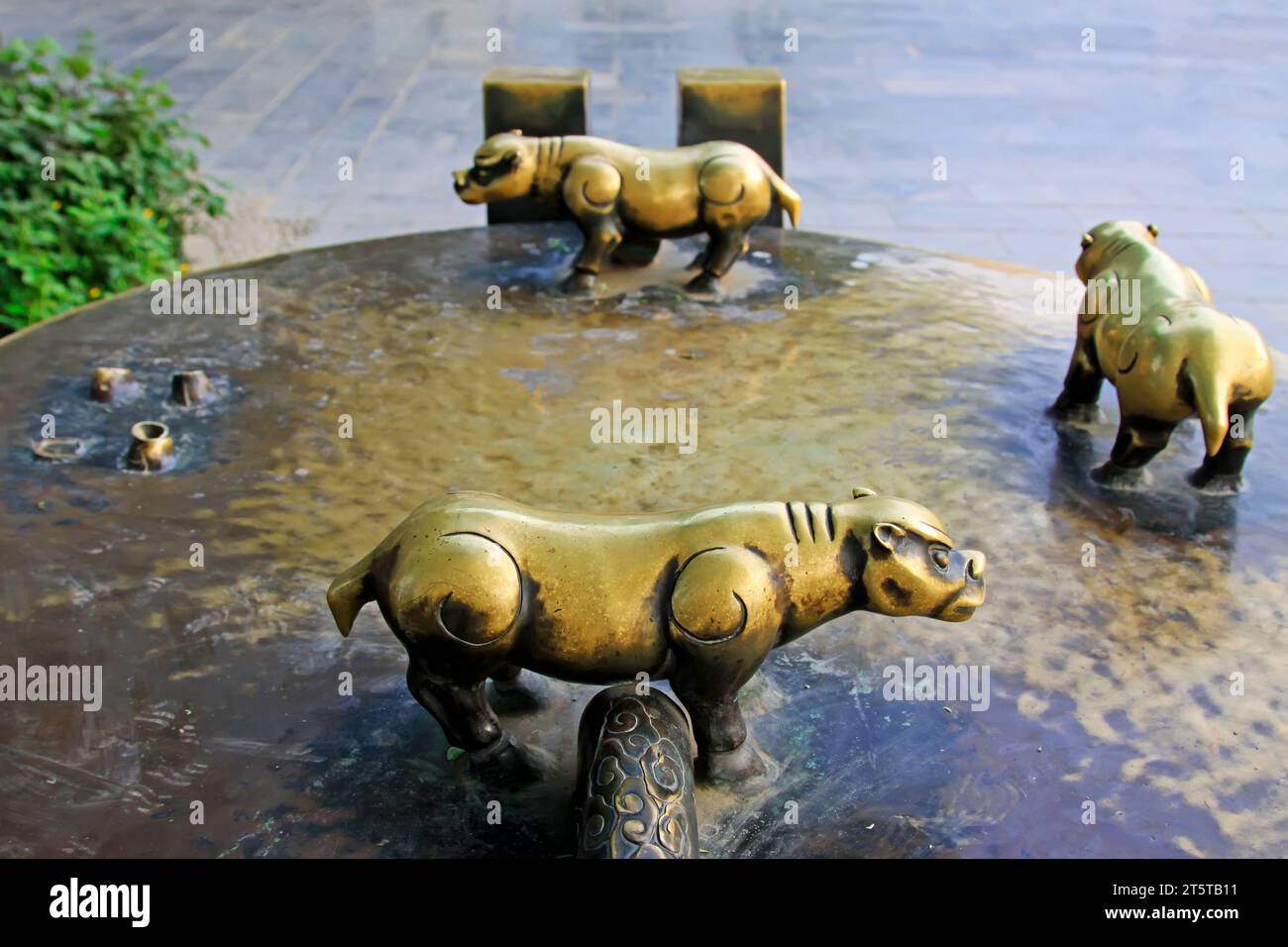 ancient Chinese traditional bronze beast sculpture, closeup of photo ...