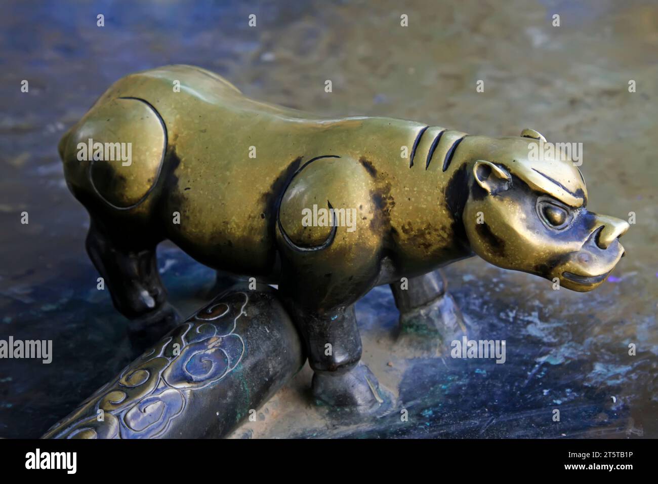 ancient Chinese traditional bronze beast sculpture, closeup of photo ...