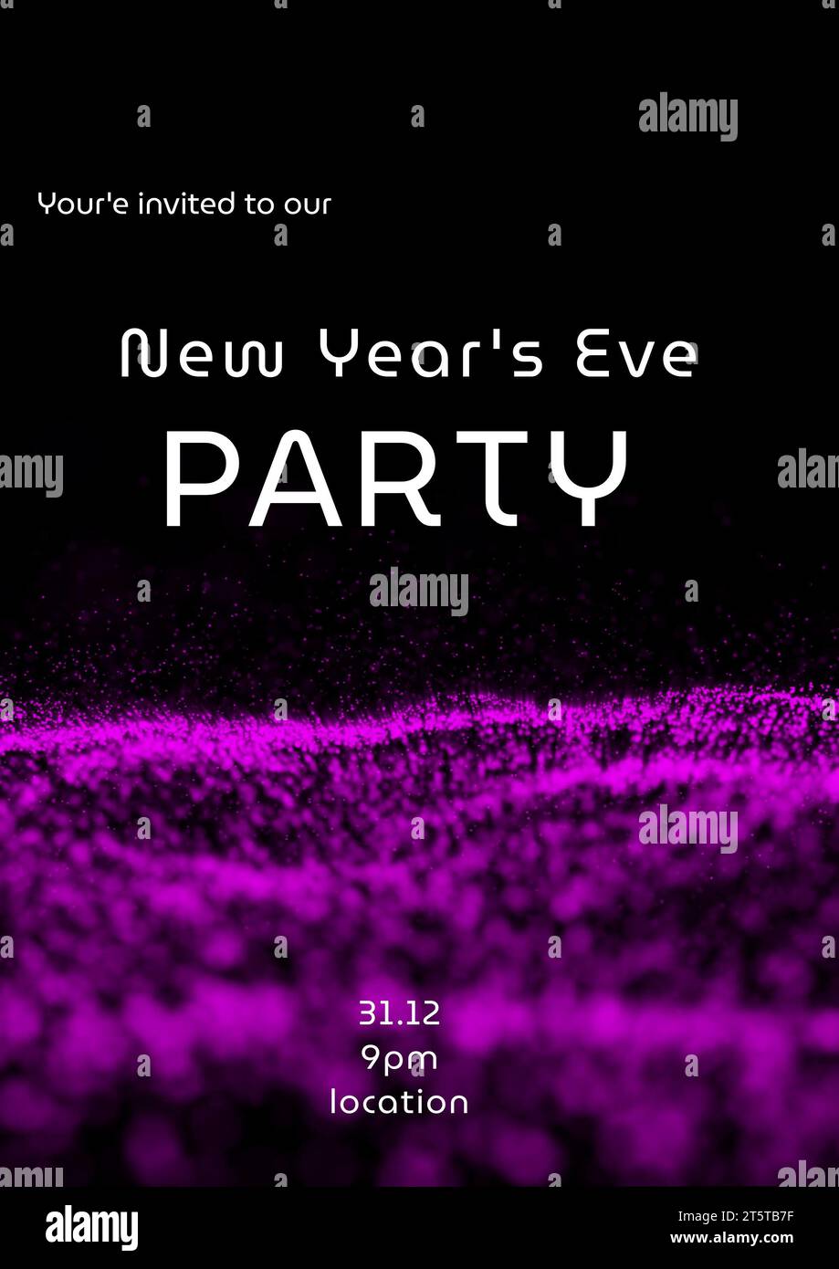 You're invited to our new year's eve party text in white with purple ...