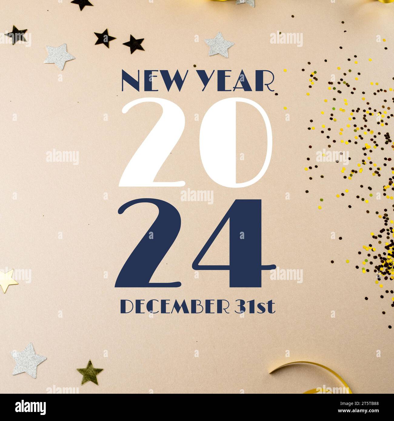 Composite of new year 2024 and december 31st text over confetti, copy ...