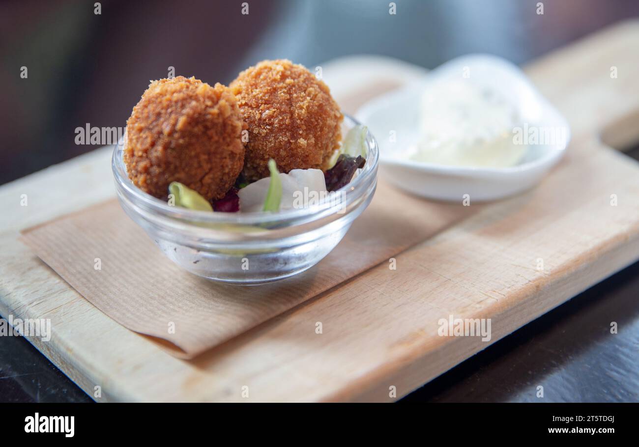 Mini Croquettes with Mayonnaise as an appetizer Stock Photo - Alamy