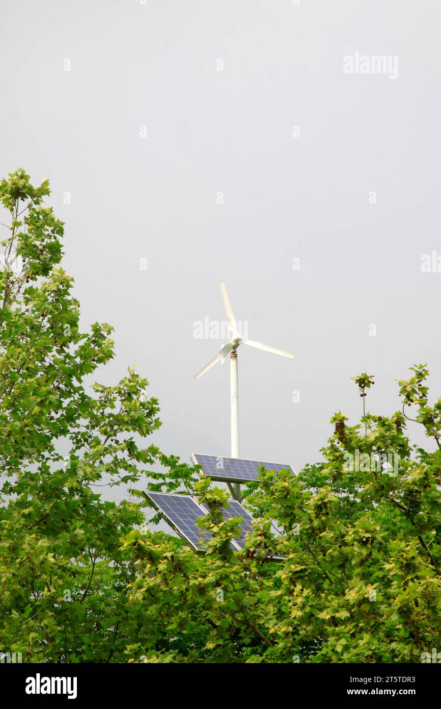 Solar wind panels street lamp, closeup of photo Stock Photo - Alamy