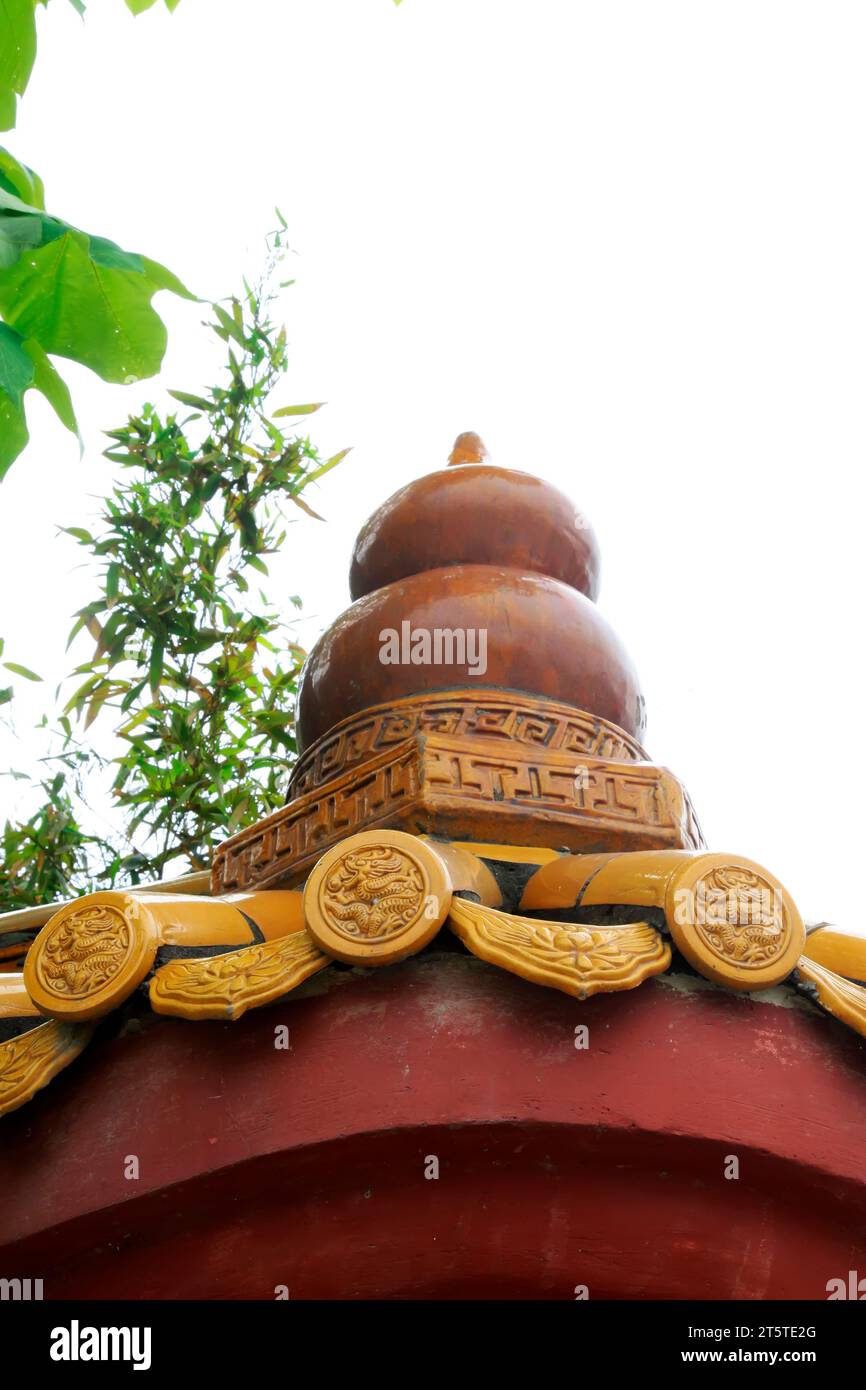 Chinese traditional architecture style glazed tile wall, closeup of ...