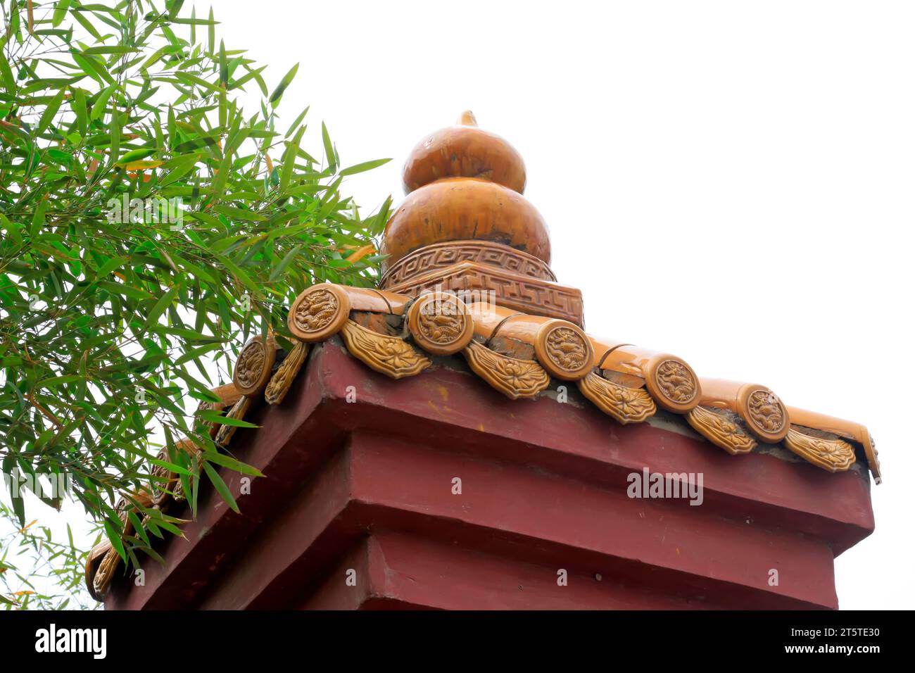 Chinese traditional architecture style glazed tile wall, closeup of ...