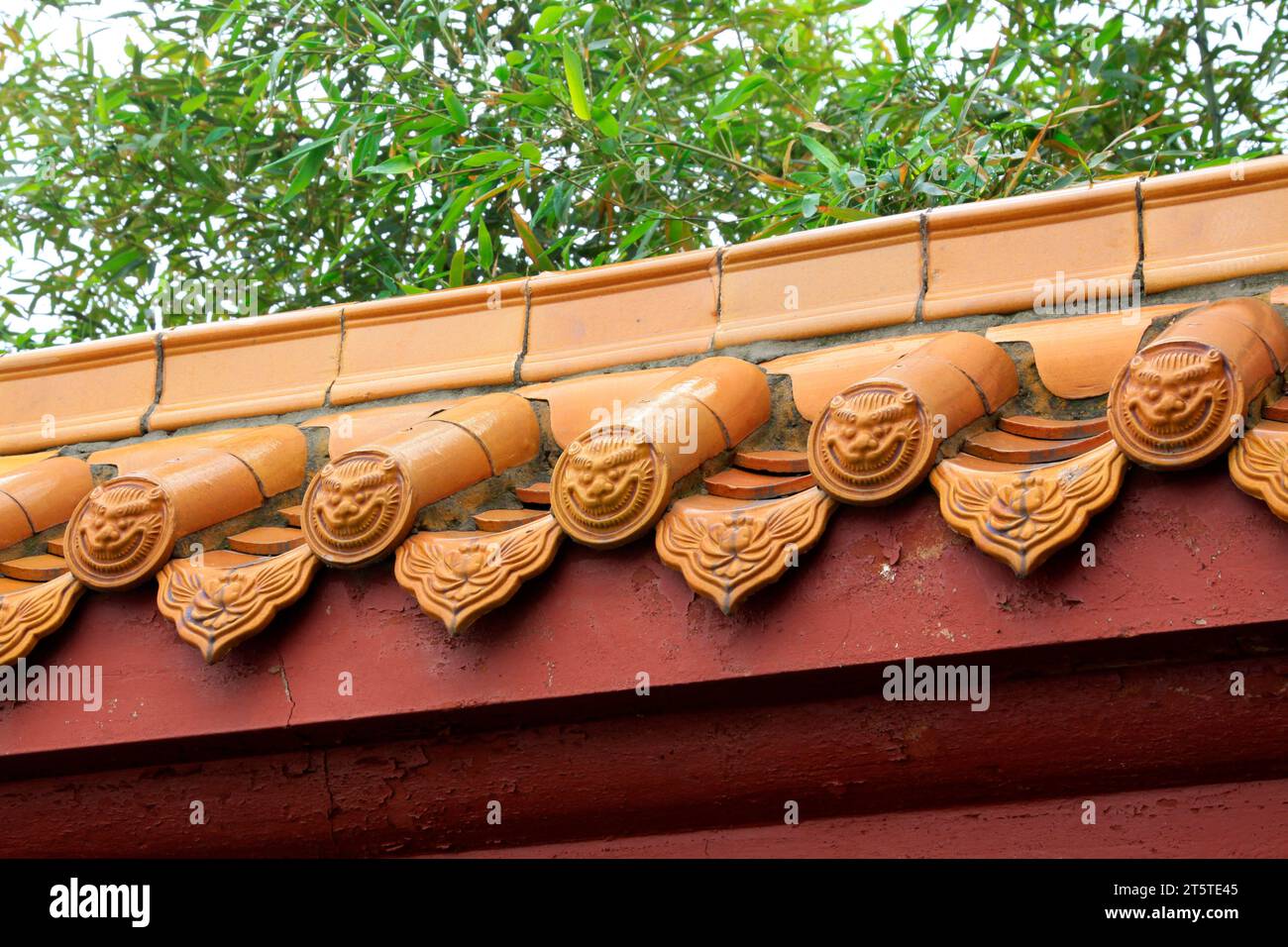traditional Chinese architectural style yellow glazed tile wall ...