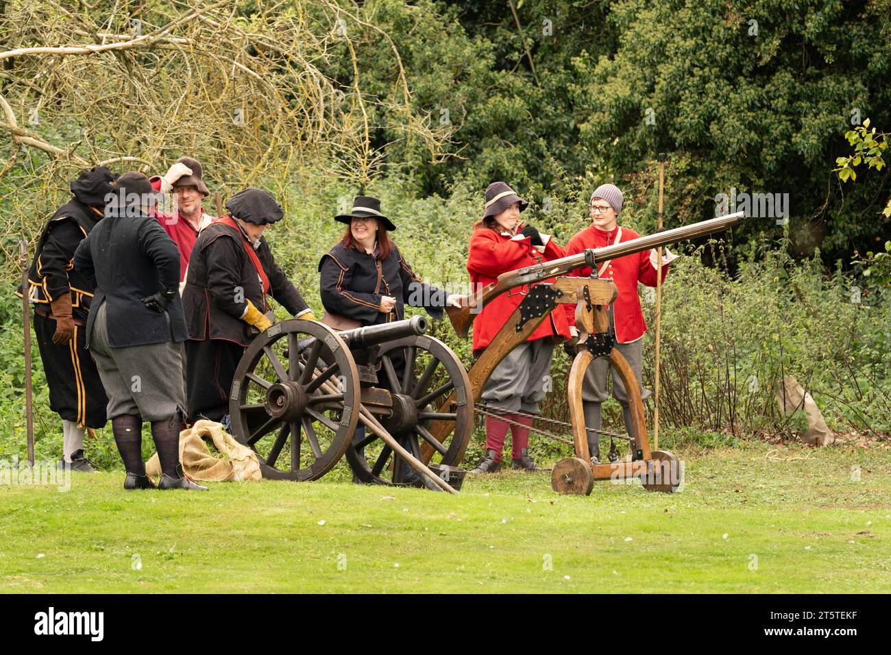 Muzzle loading cannon and a British flintlock wall gun on a mobile gun ...