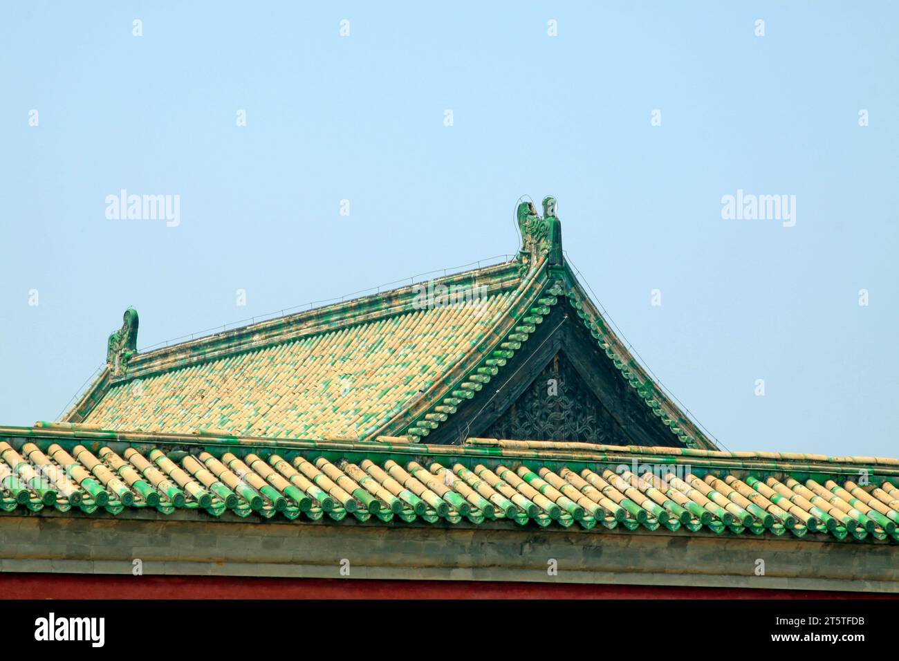 ancient Chinese traditional architectural style wall and roof, closeup ...