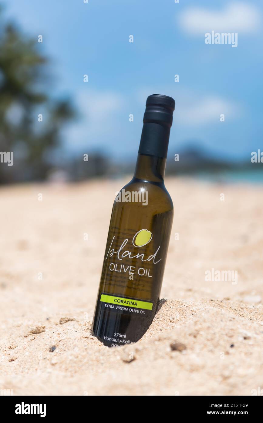 A bottle of olive oil at the beach Stock Photo - Alamy