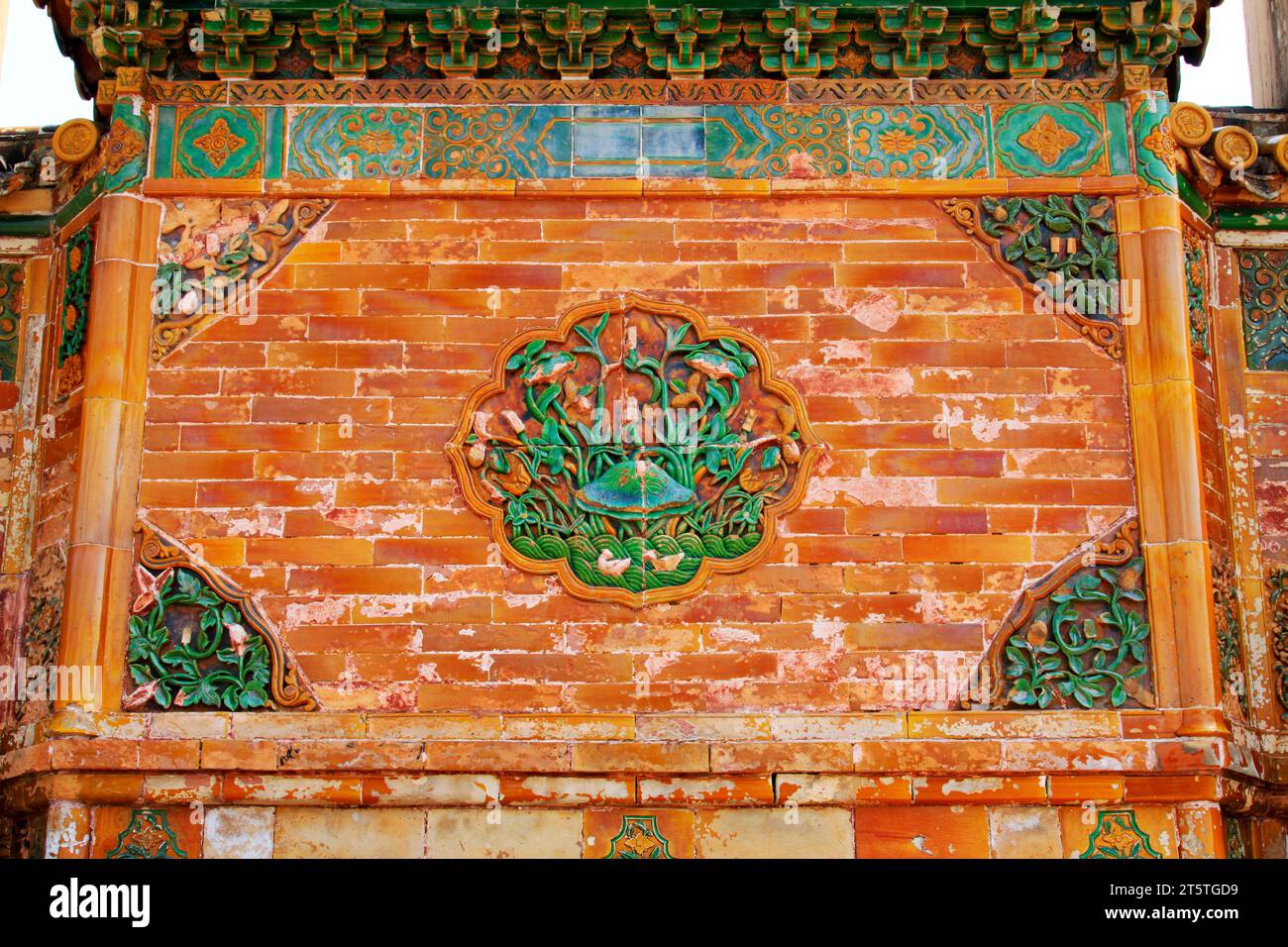 Coloured glaze wall decoration, Chinese ancient architectural landscape ...