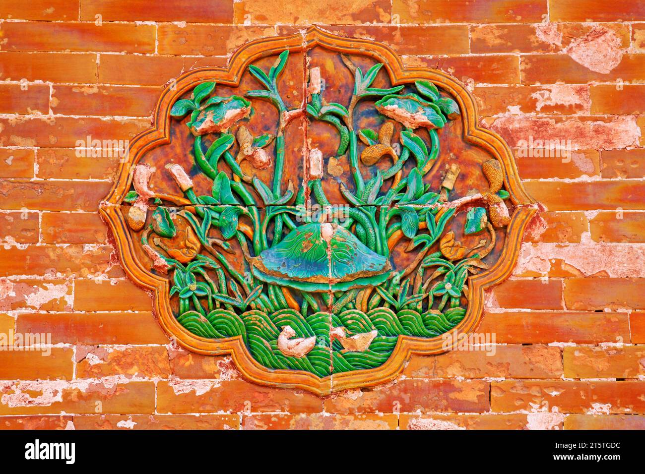 Glazed tile sculpture, Chinese ancient architectural landscape in China ...