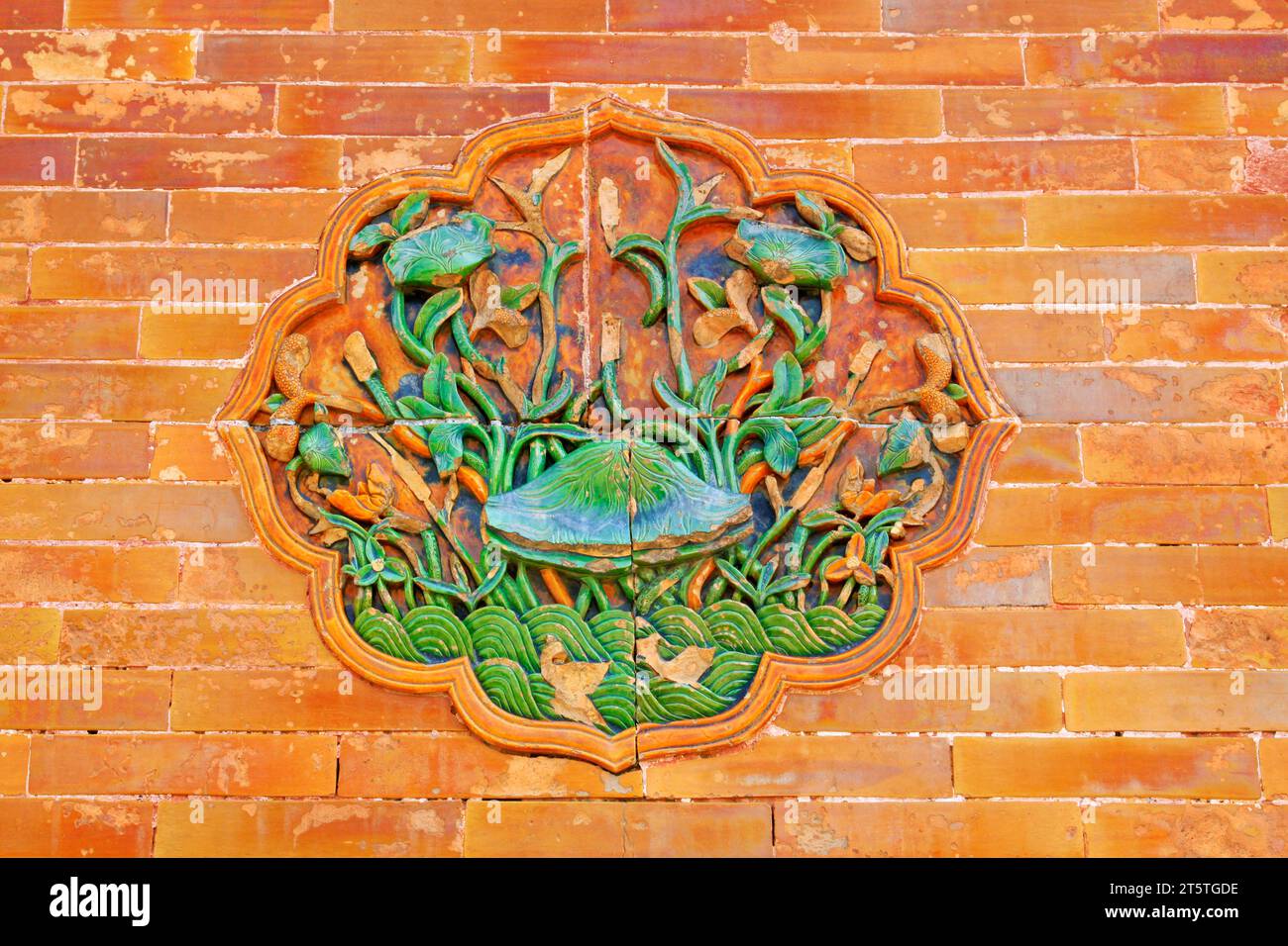 Glazed tile sculpture, Chinese ancient architectural landscape in China ...