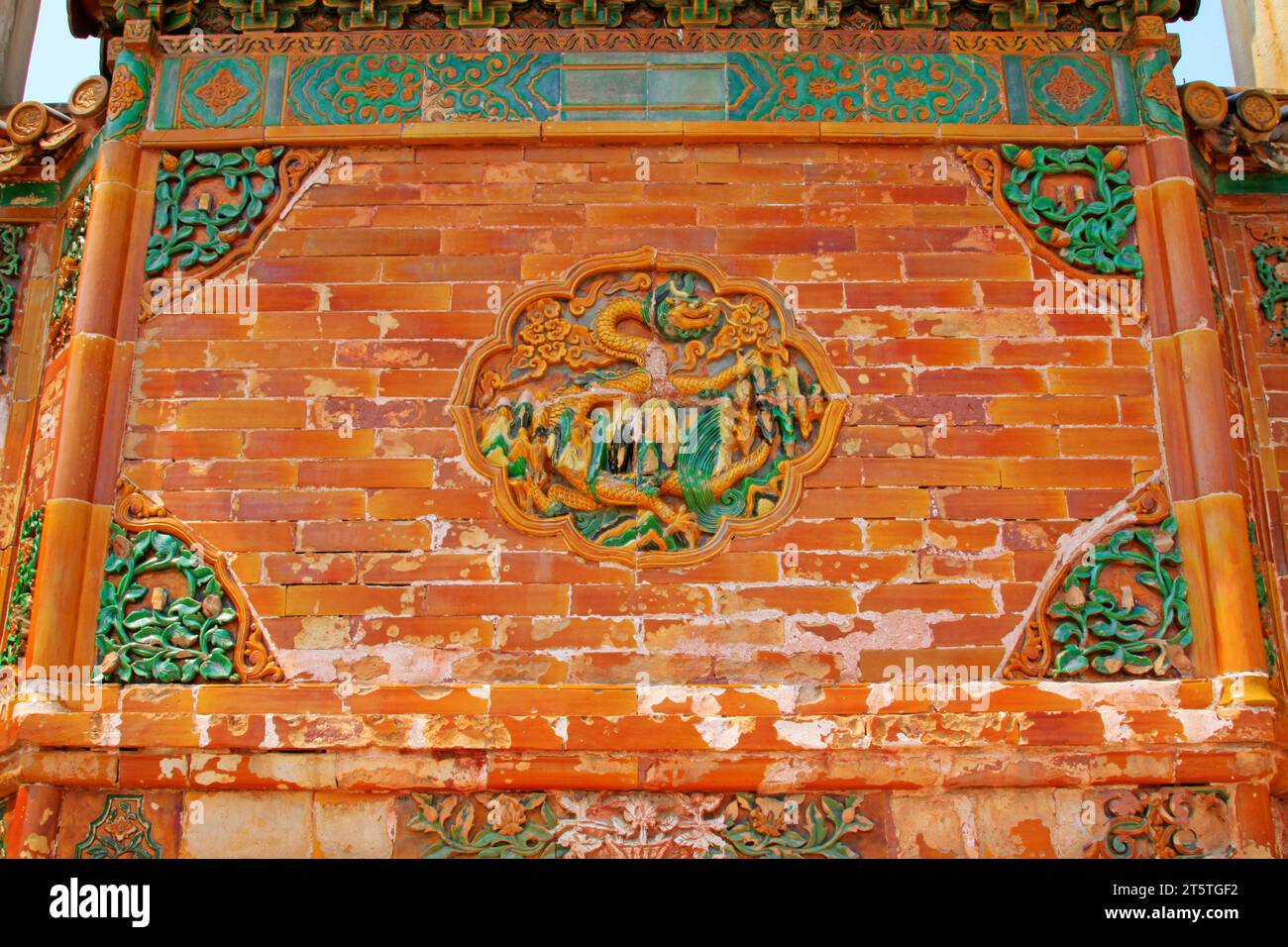Coloured glaze wall decoration, Chinese ancient architectural landscape ...