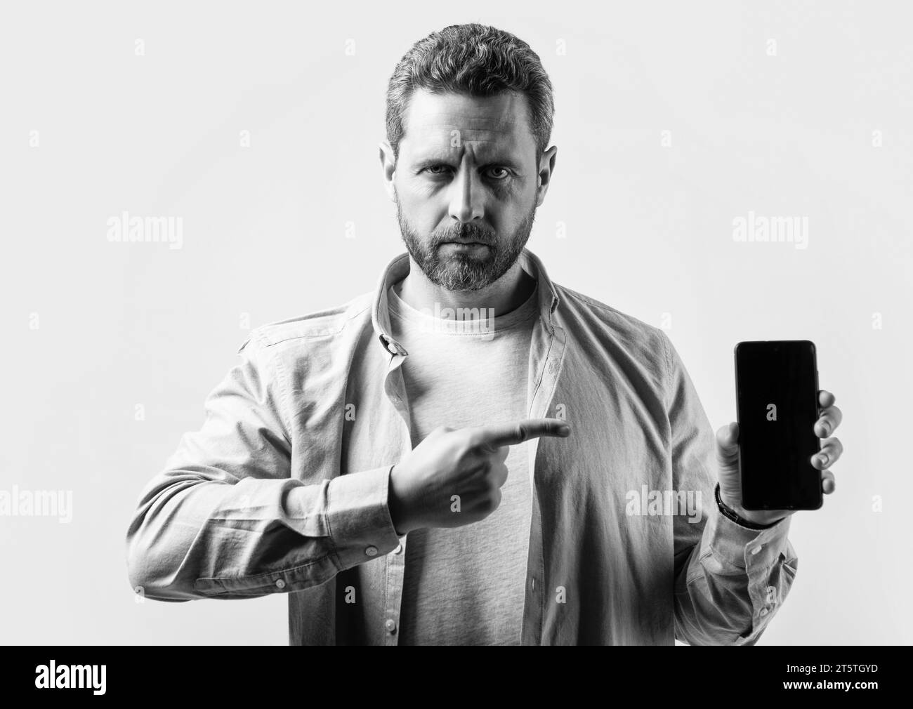 man pointing finger on phone app. photo of man showing phone app. man ...