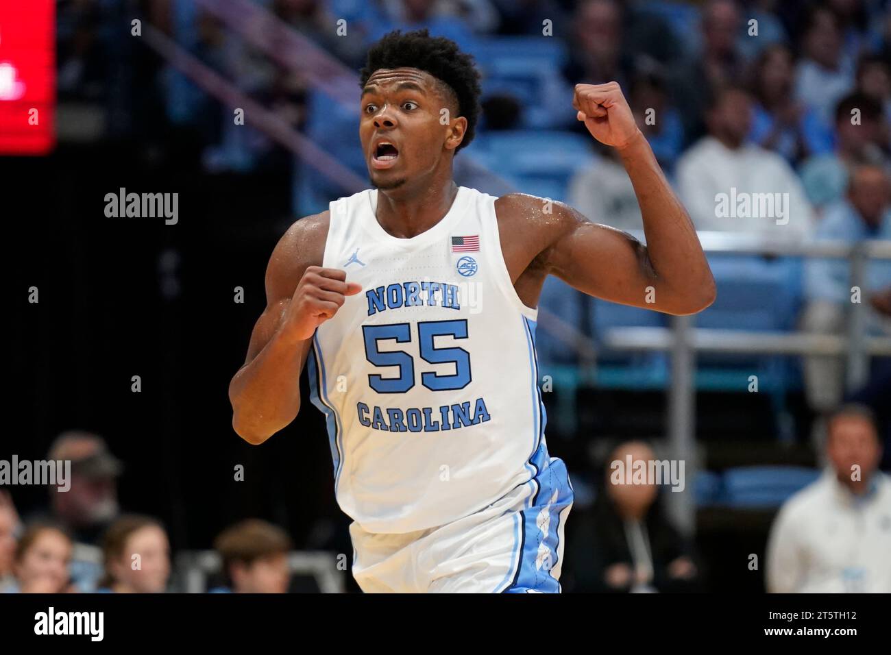 North Carolina forward Harrison Ingram (55) celebrates after making a ...