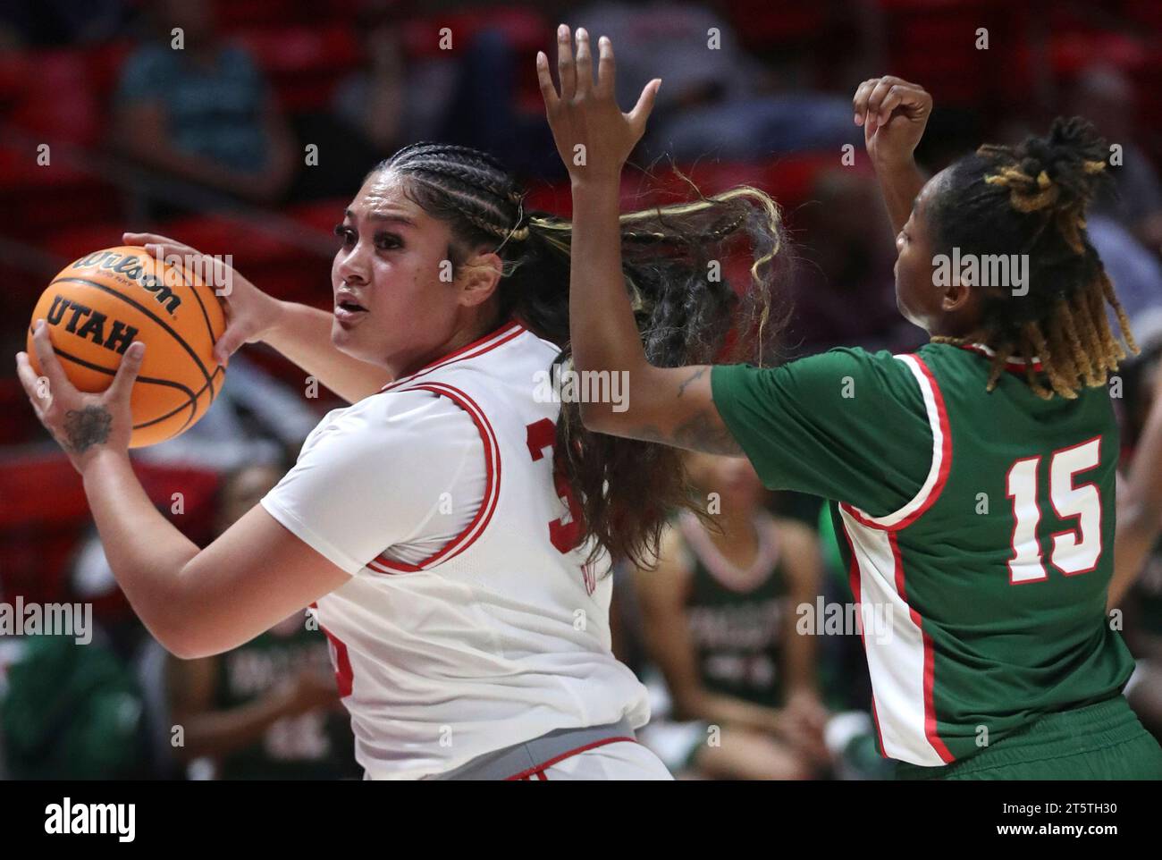 Utah forward Alissa Pili (35) receives a pass as Mississippi Valley ...