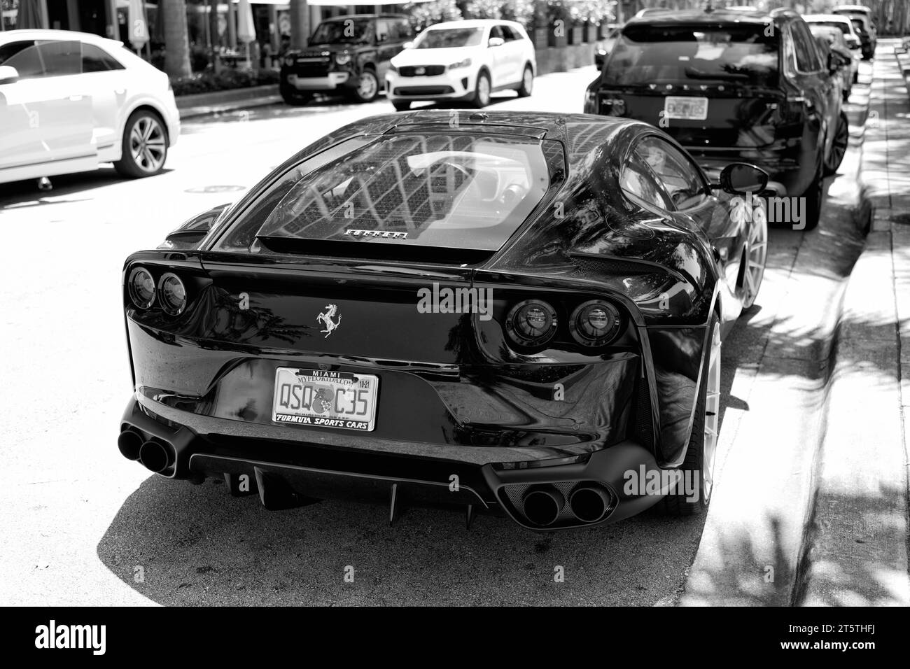 Miami Beach, Florida USA - April 15, 2021: black ferrari F12 berlinetta ...