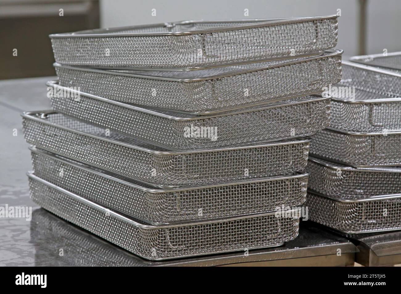 Medical disinfection stainless steel basket, closeup of photo Stock ...