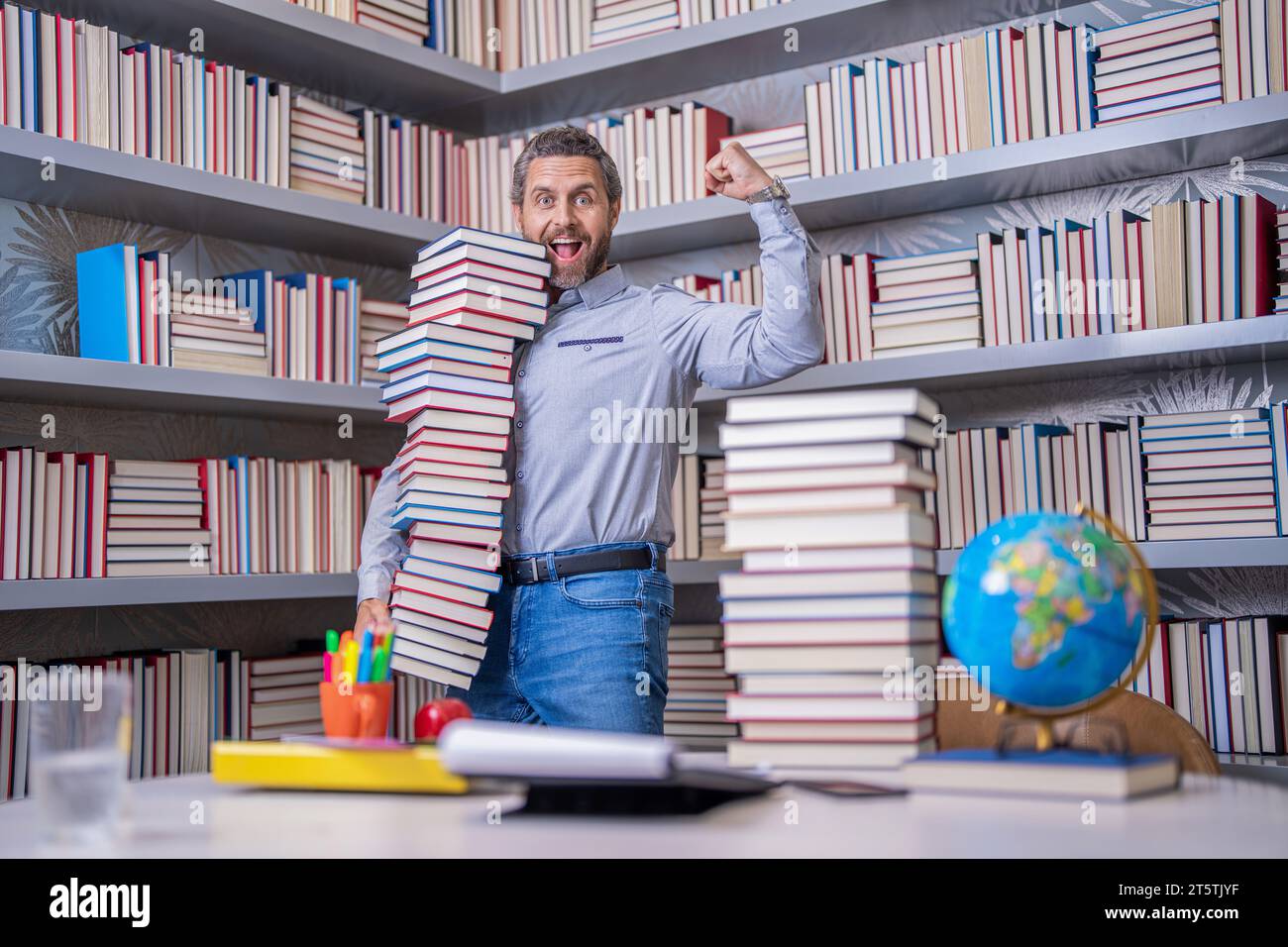 Knowledge and education. school library. Teachers day. Teacher in ...