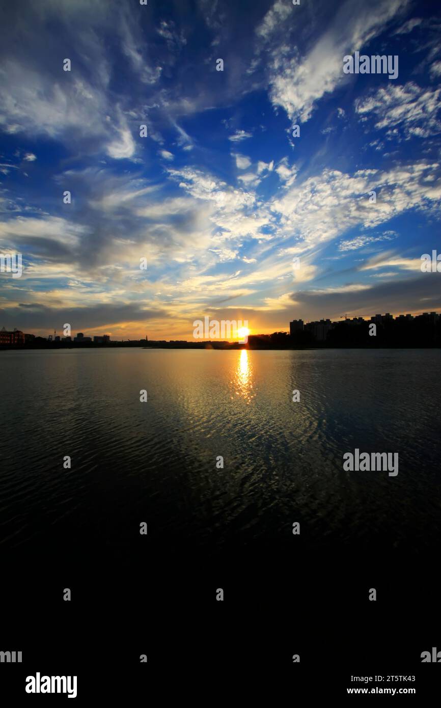 Rivers and buildings in the evening with nature and dusk hi-res stock ...