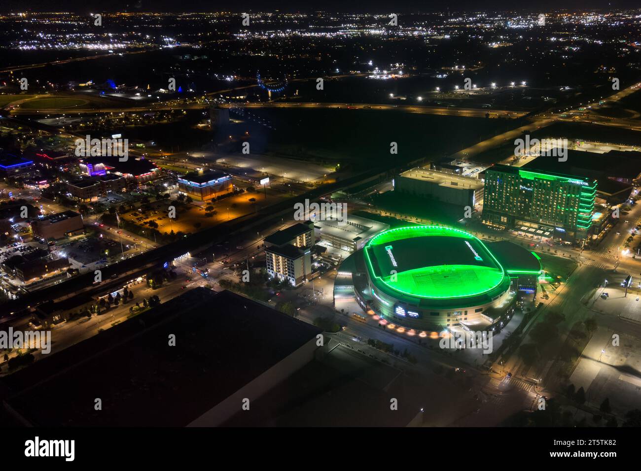 Oklahoma City, USA - October 25th, 2023: Night aerial view of the ...