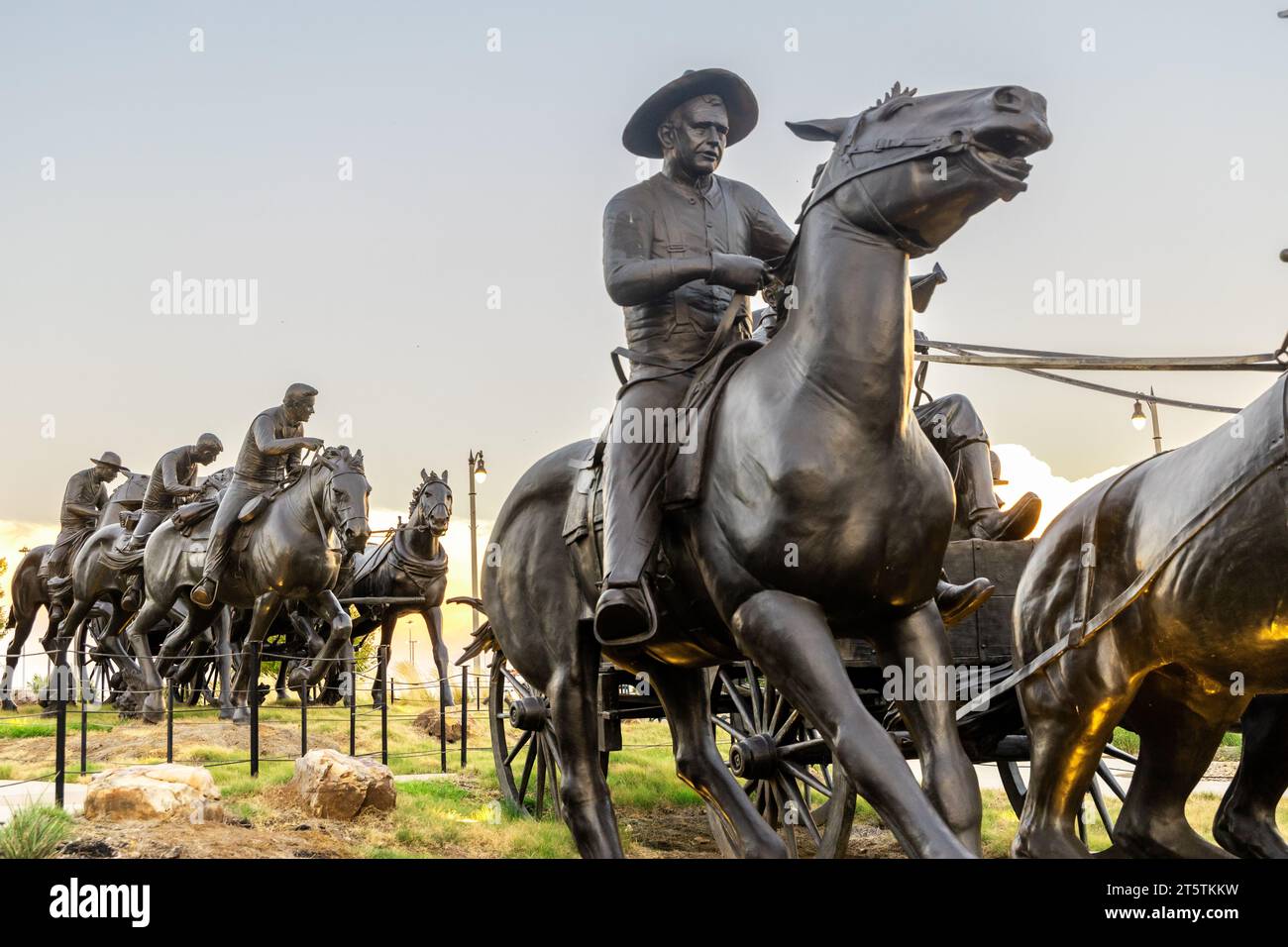 Oklahoma City, USA - October 25th, 2023: Paul Moore depict the Land Run ...